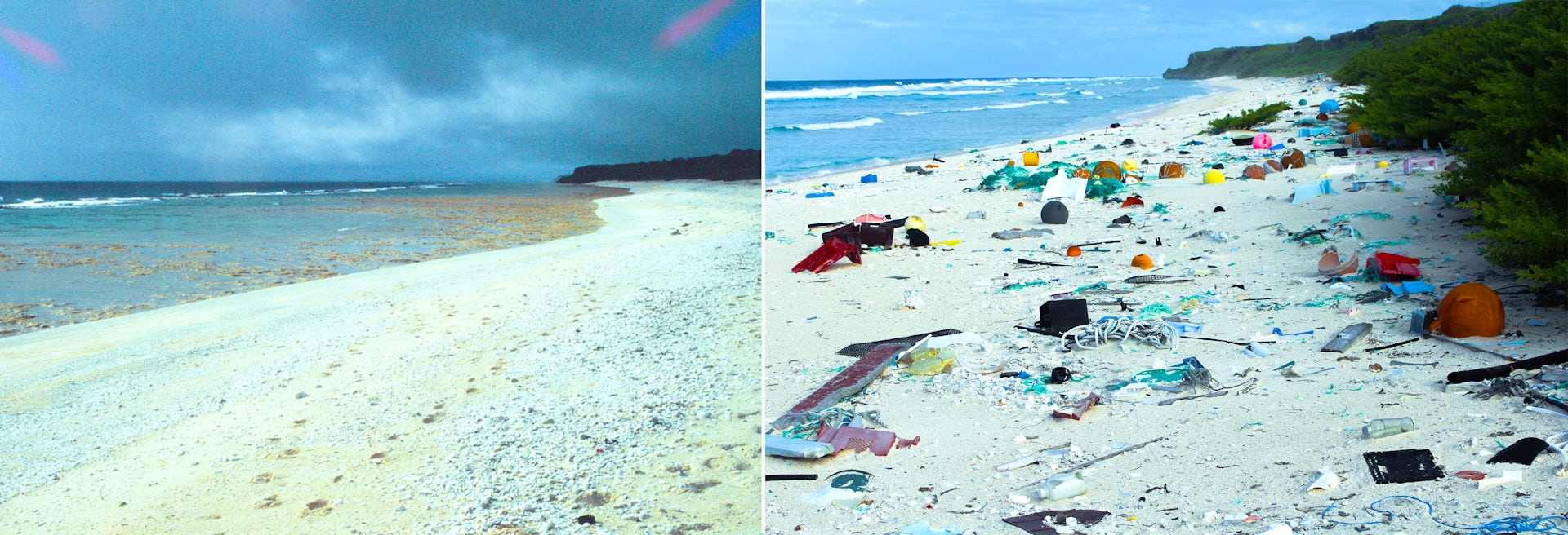 Pristine paradise to rubbish dump: the same Pacific island, 23 years apart
