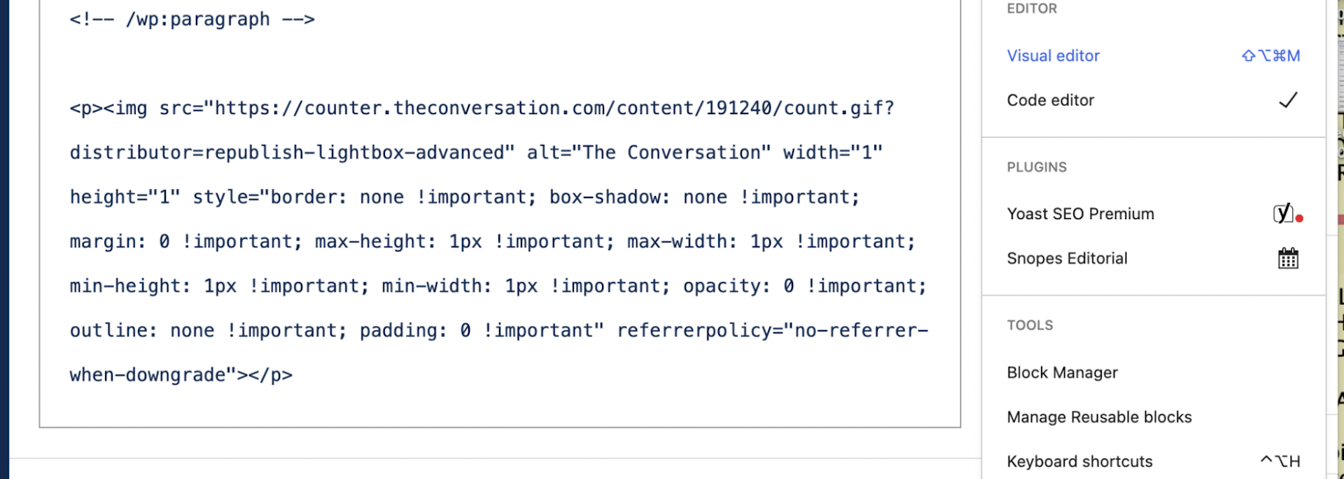 Republishing from The Conversation in WordPress