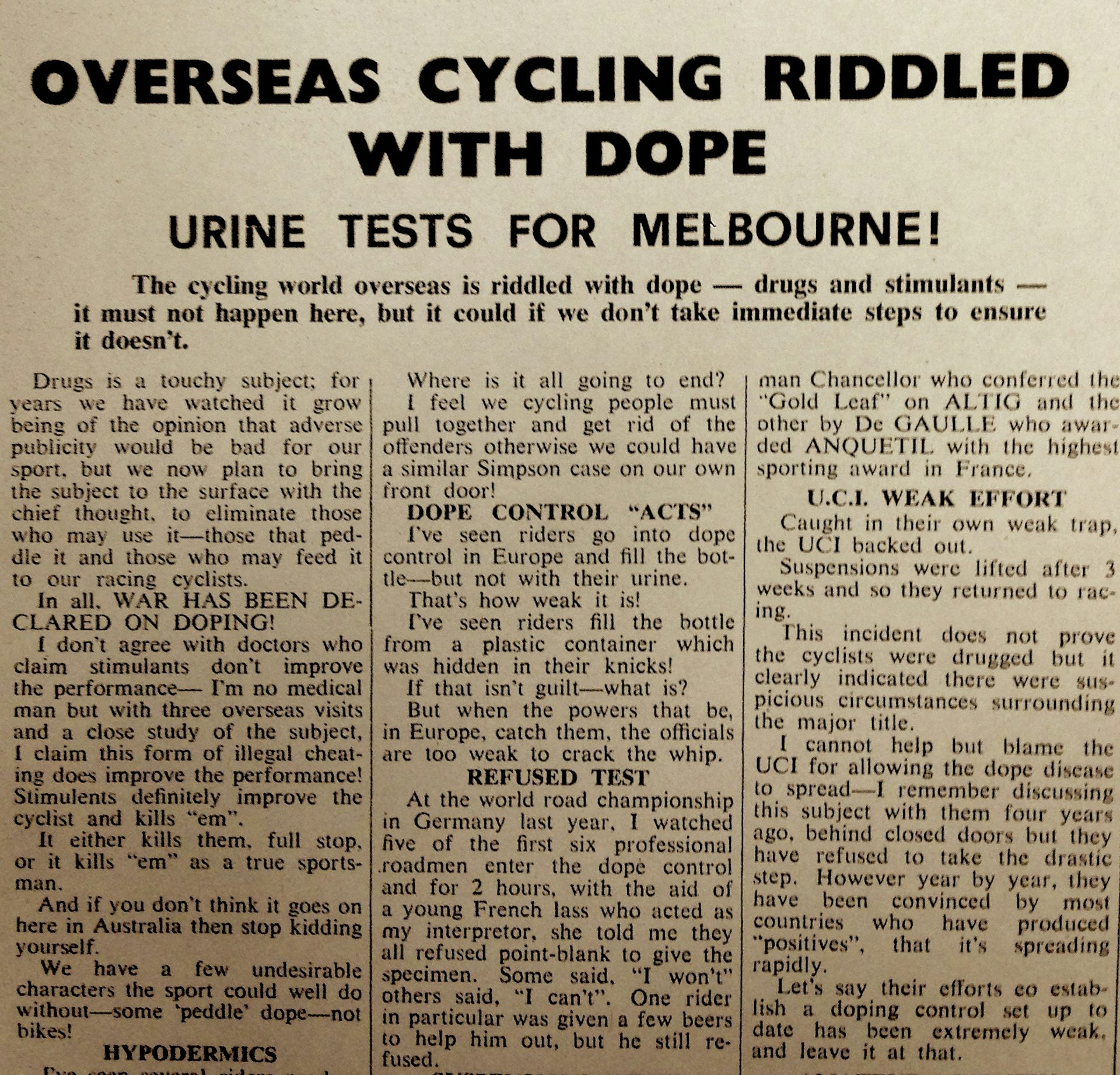 How to dope in cycling and get away with it